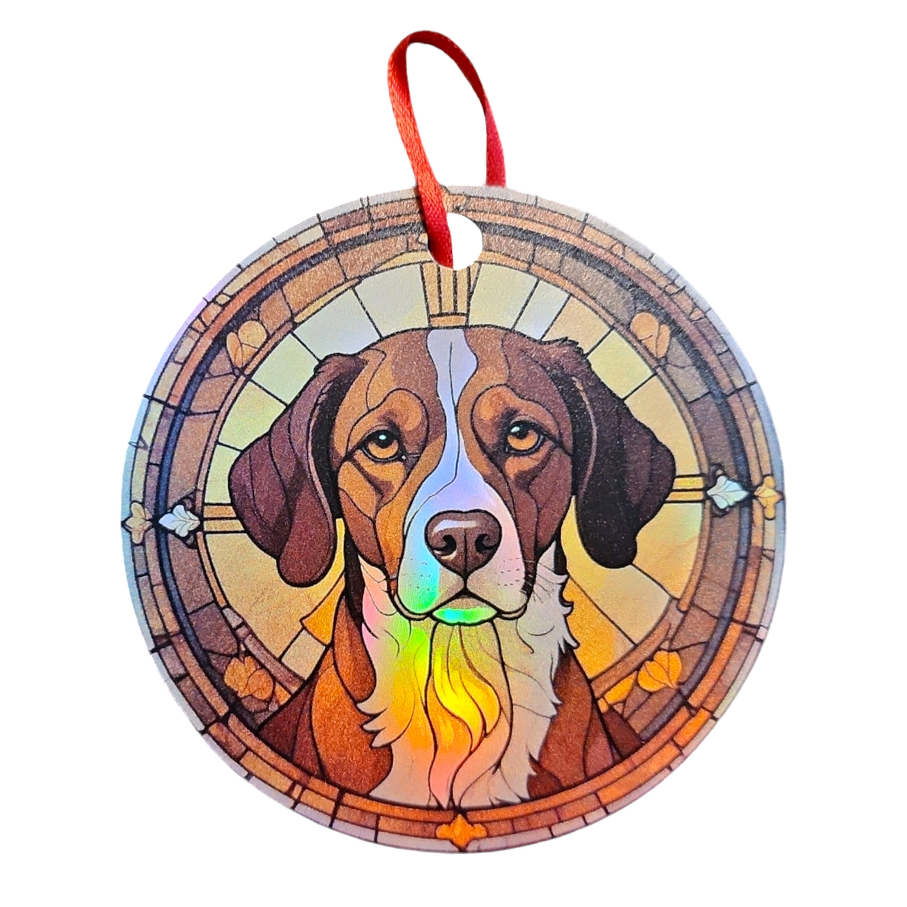 Brittany 5 Design Holographic Dog Ornament – Gulf Coast Laser Graphics